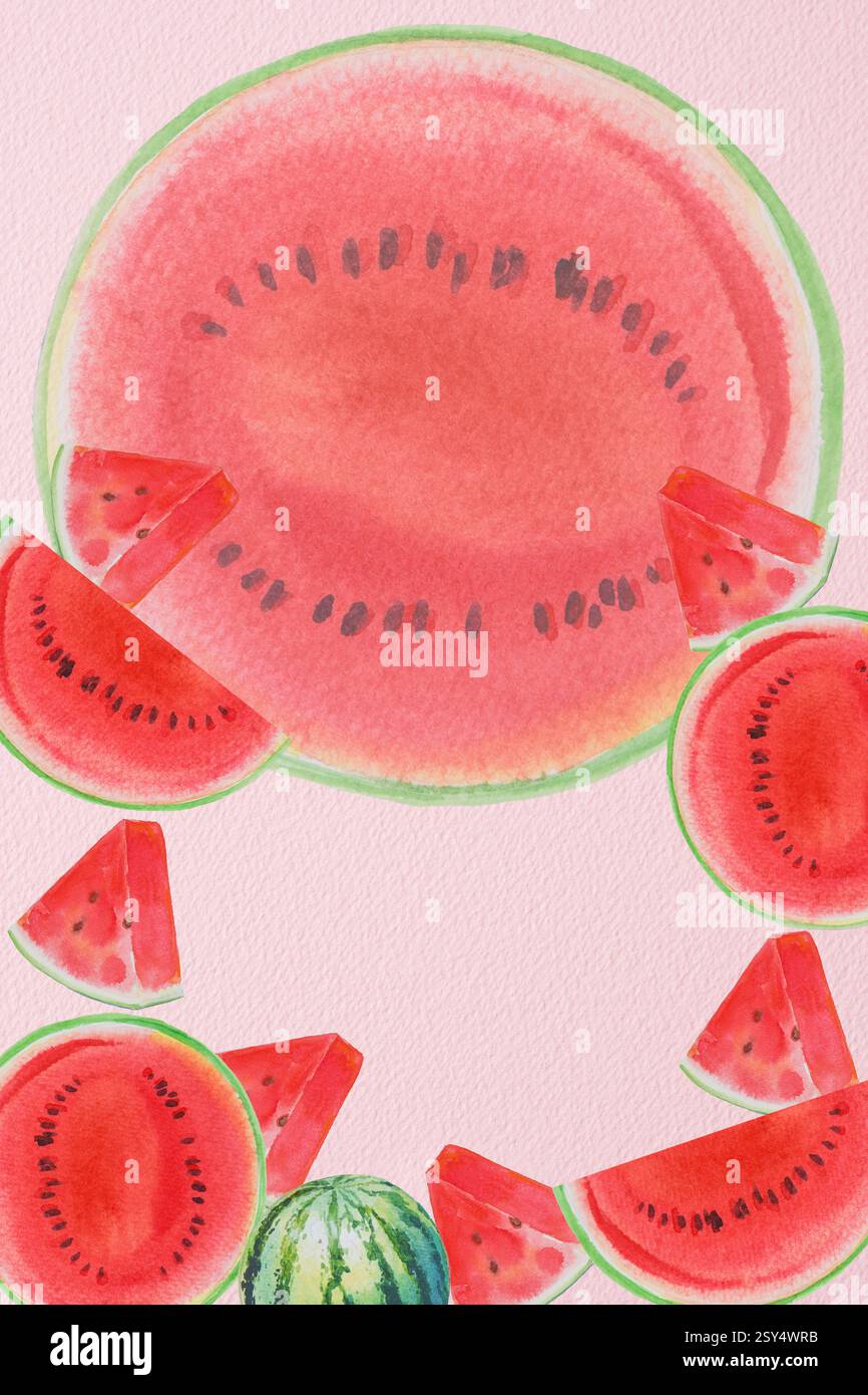 Painting fruit summer watermelon collection, hand drawn watercolor ...