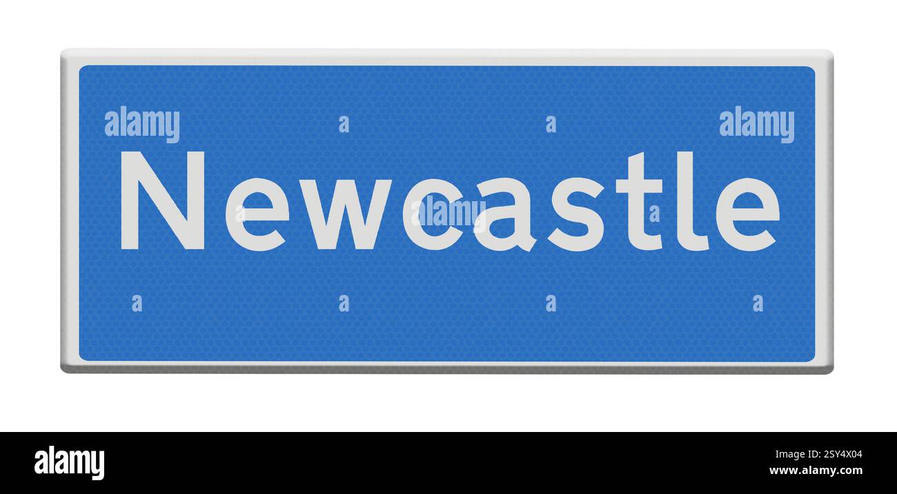 Digital composite. Blue city road sign city of Newcastle. place ...