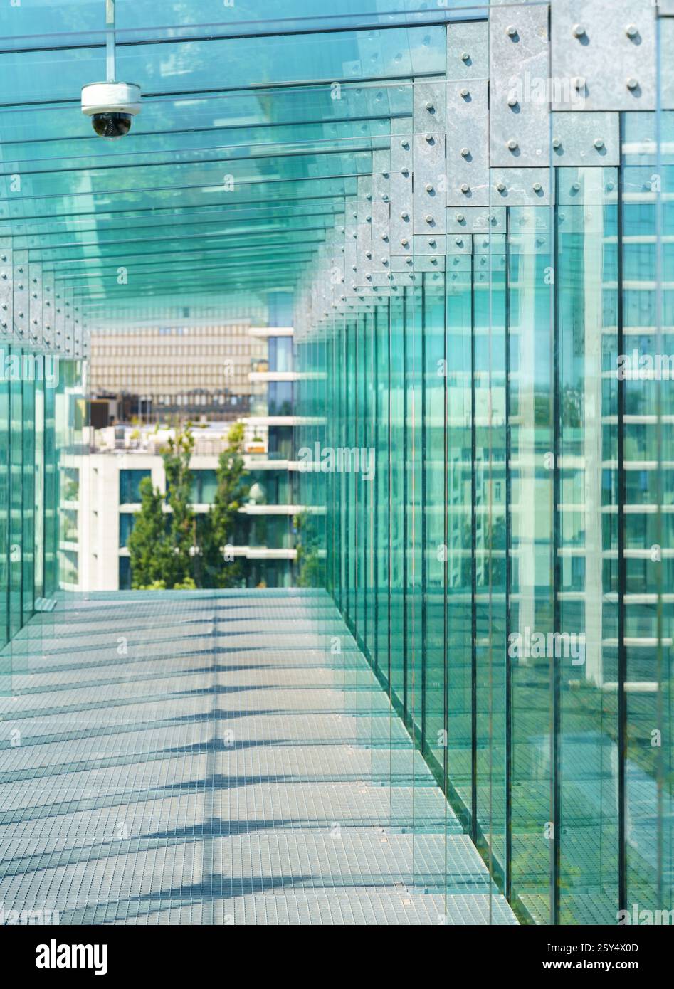 Roof glass passage in Contemporary, slightly brutalist building of the ...