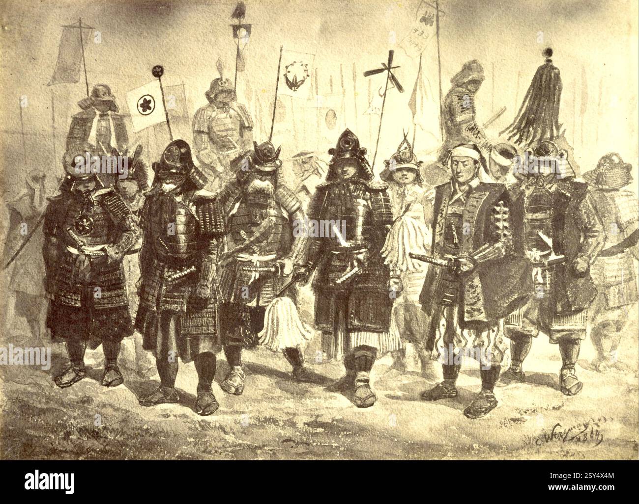 Felice Beato - (Photographic Copy of a Drawing of Japanese Warriors by ...