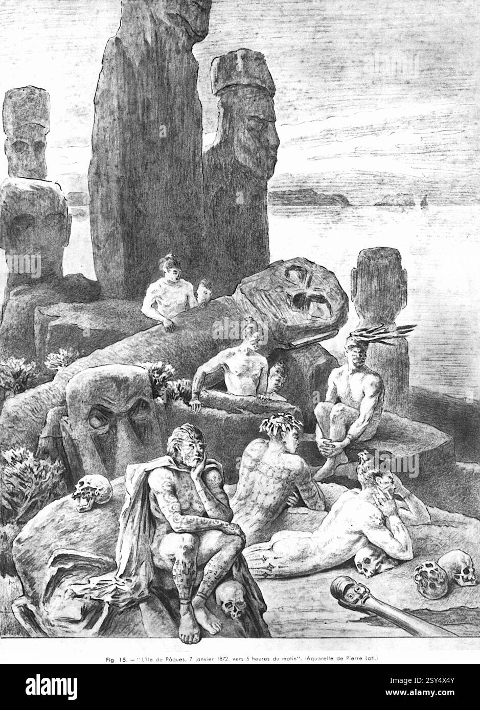 Pierre Loti - Fallen Moai Statues and Skulls - 1872 Stock Photo - Alamy
