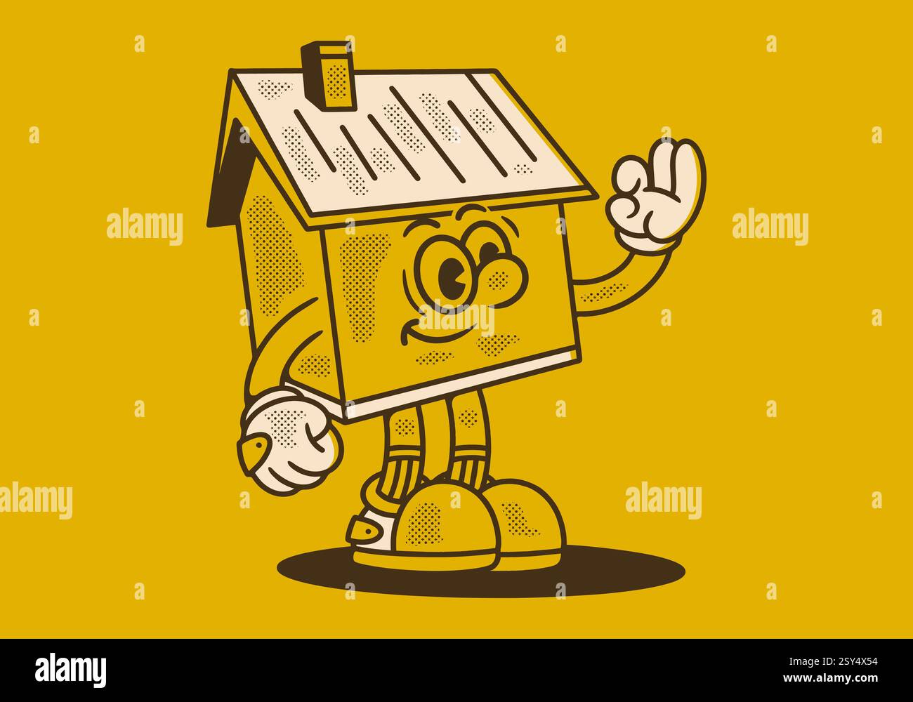 Vintage Charming illustration of a whimsical cartoon house character ...