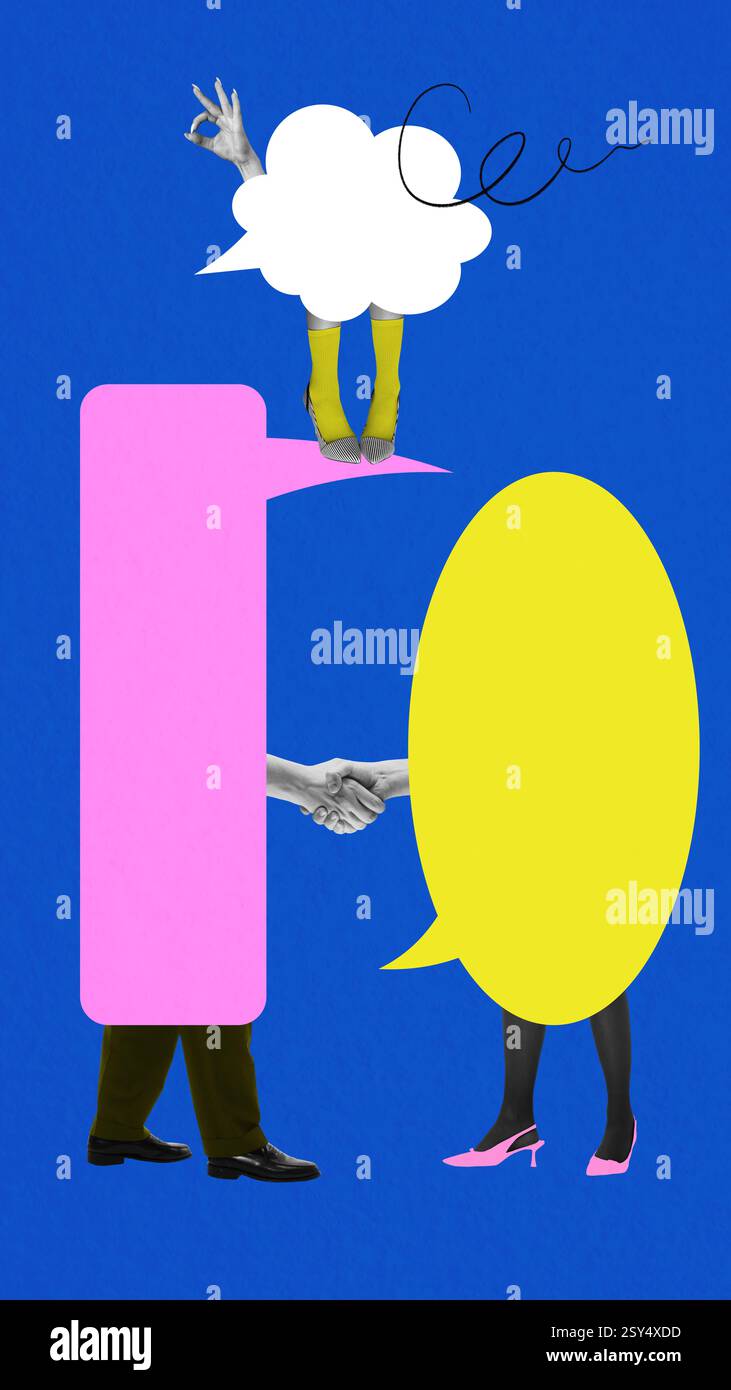 Two speech bubbles engaging in handshake represent successful ...