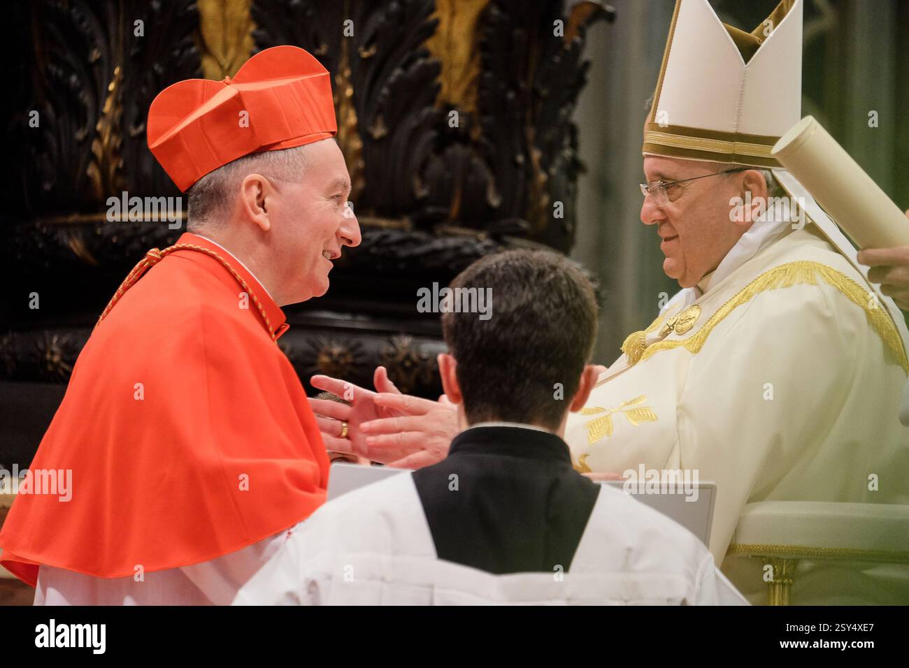 Catholic cardinal and archbishop Pietro Parolin and Pope Francis il 22 ...
