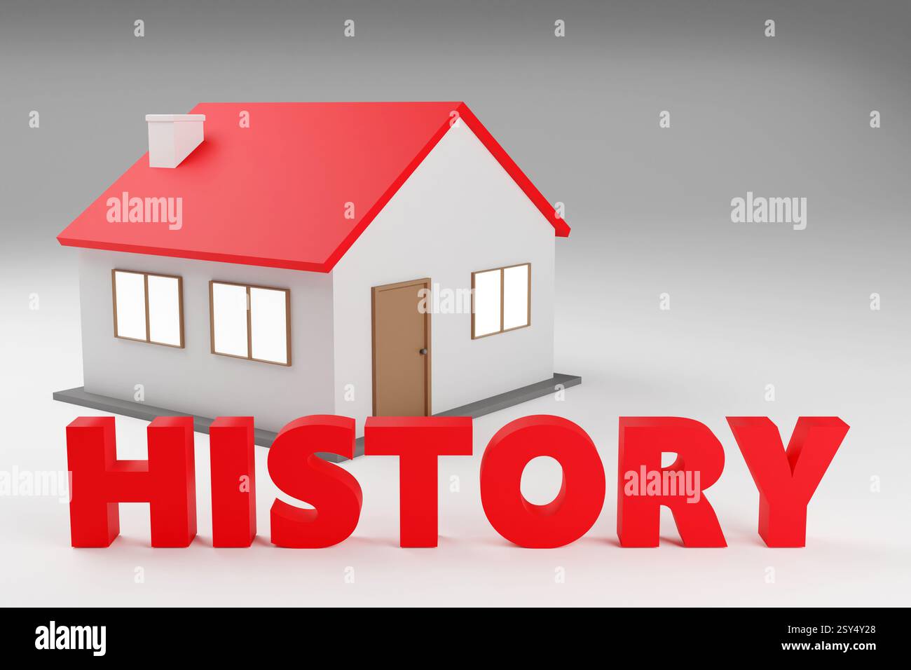 3d rendered bright red sign saying history grey background with ...