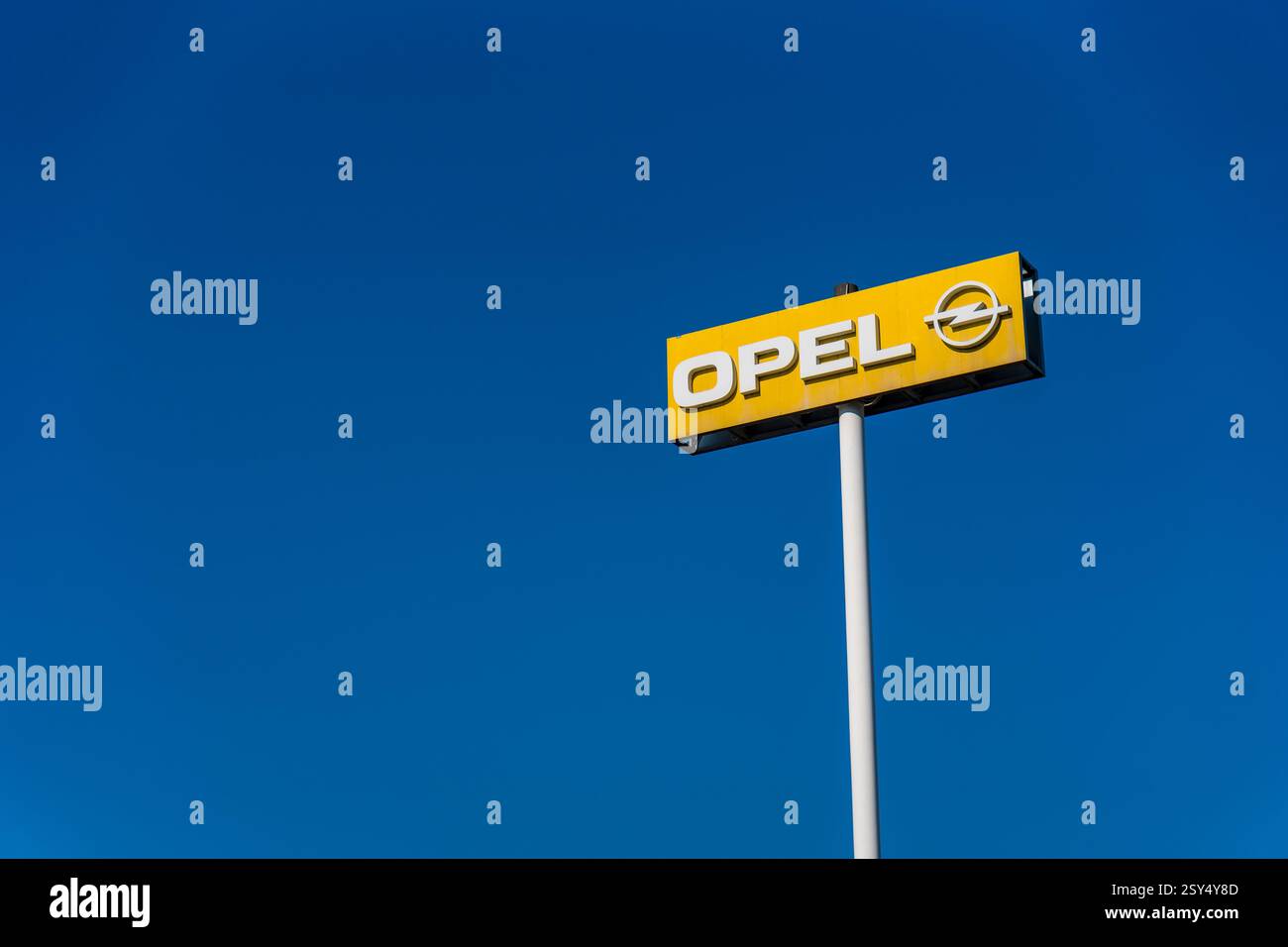 Prague, Czech Republic - September 20, 2024: Opel dealership sign on a ...