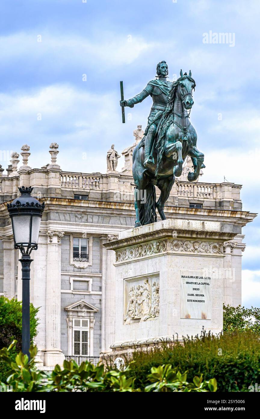 Ancient monument to Philip IV of Spain in Plaza de Oriente, Madrid ...