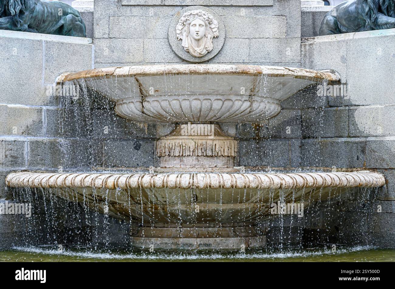 Flowing water in ancient fountain part of the Monument to Philip IV of ...