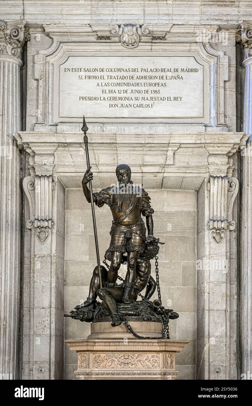 Ancient metal sculpture in the Columns Hall in the Royal Palace, Madrid ...