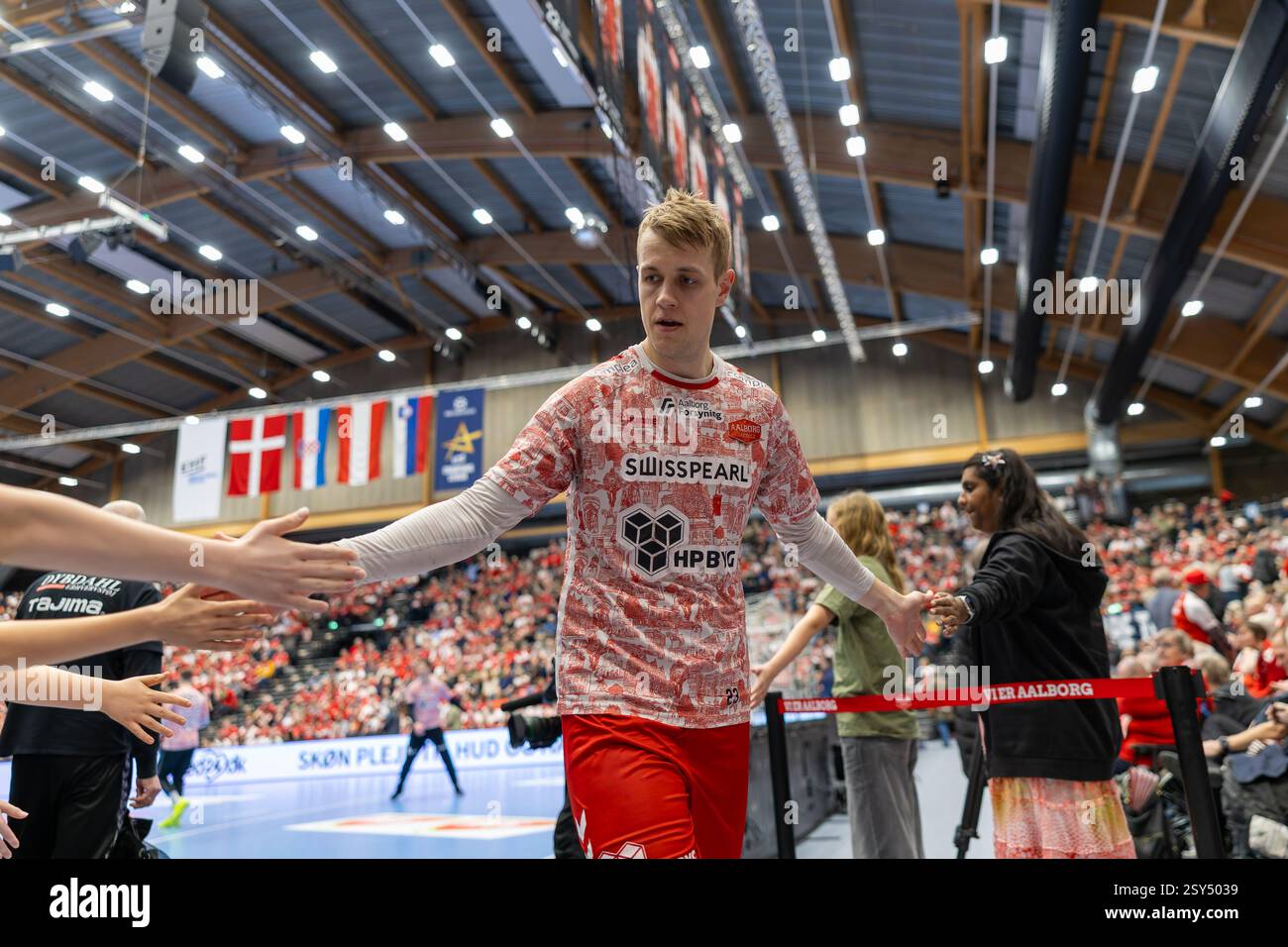 Aalborg, Denmark. 26th Feb, 2025. Buster Juul (23) of Aalborg Handball ...