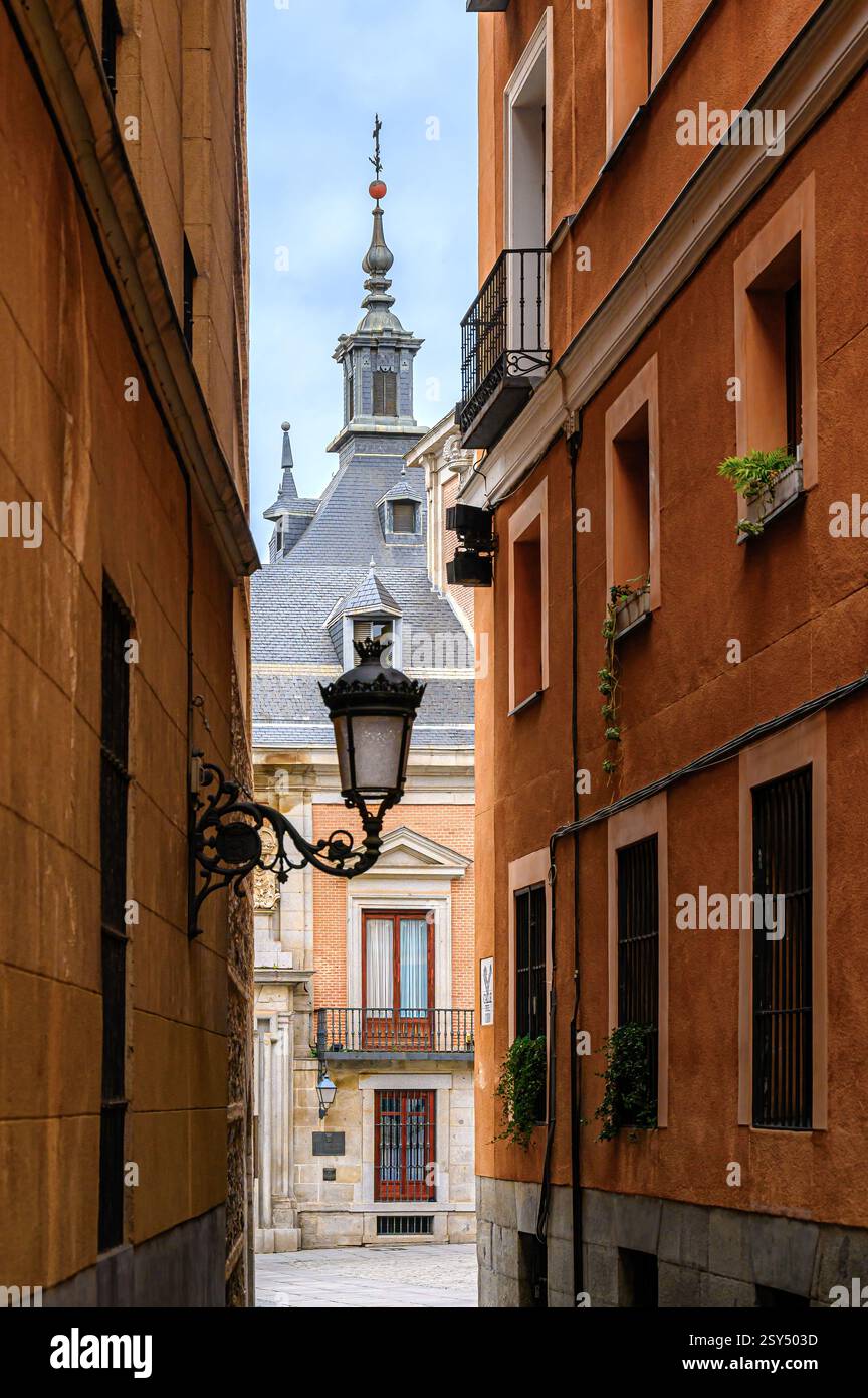 Ancient architecture of buildings in the historic district, Madrid ...