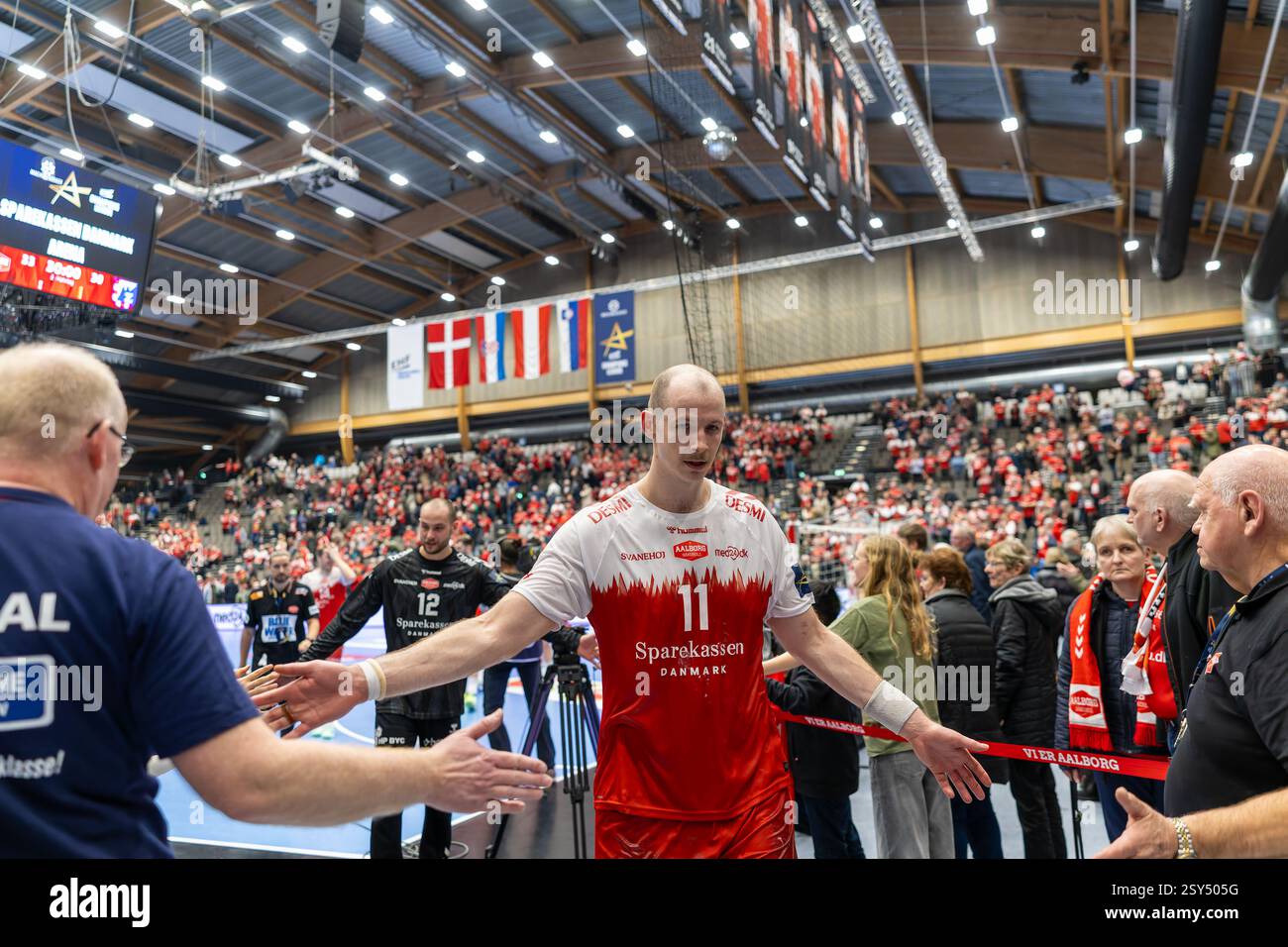 Aalborg, Denmark. 26th Feb, 2025. Simon Hald (11) of Aalborg Handball ...