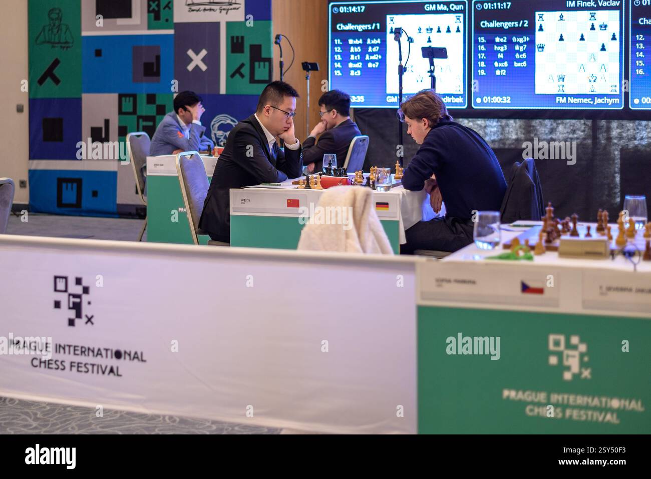 Grandmasters Wei Yi and Vincent Keymer compete at the Prague ...