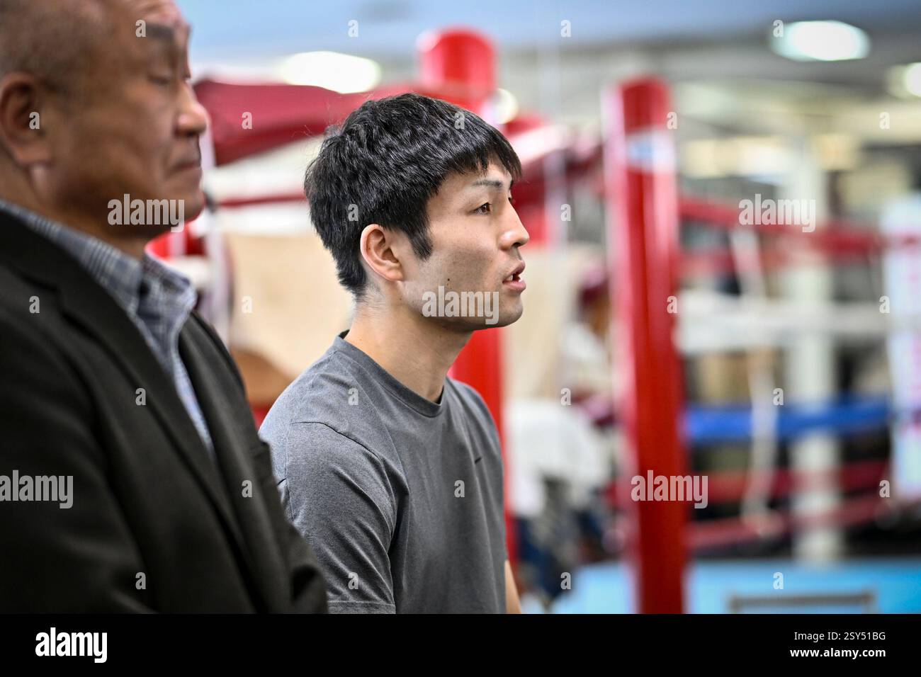 Seigo Yuri Akui, WBA flyweigh champion of Japan during a public workout ...