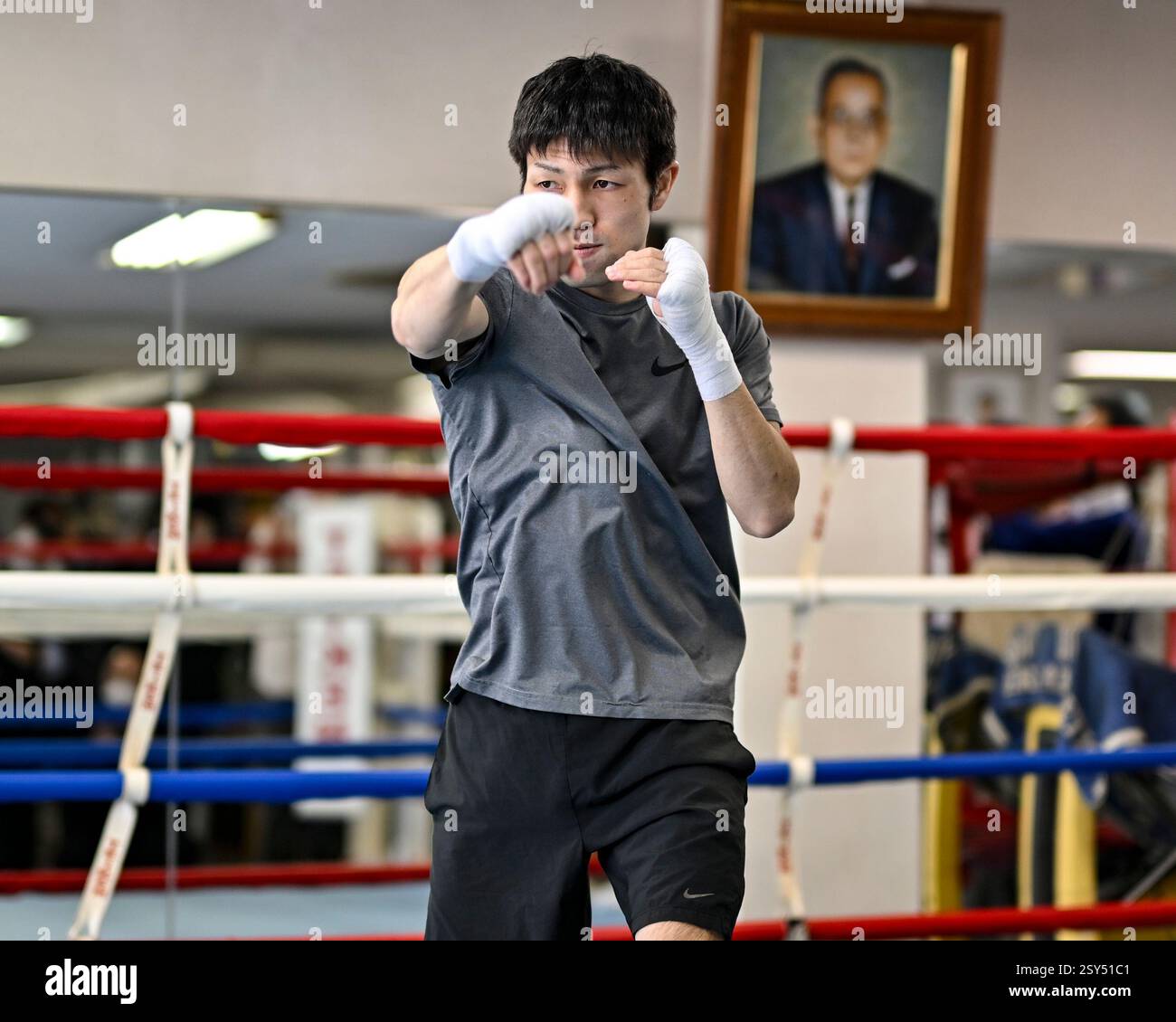 Seigo Yuri Akui, WBA flyweigh champion of Japan during a public workout ...