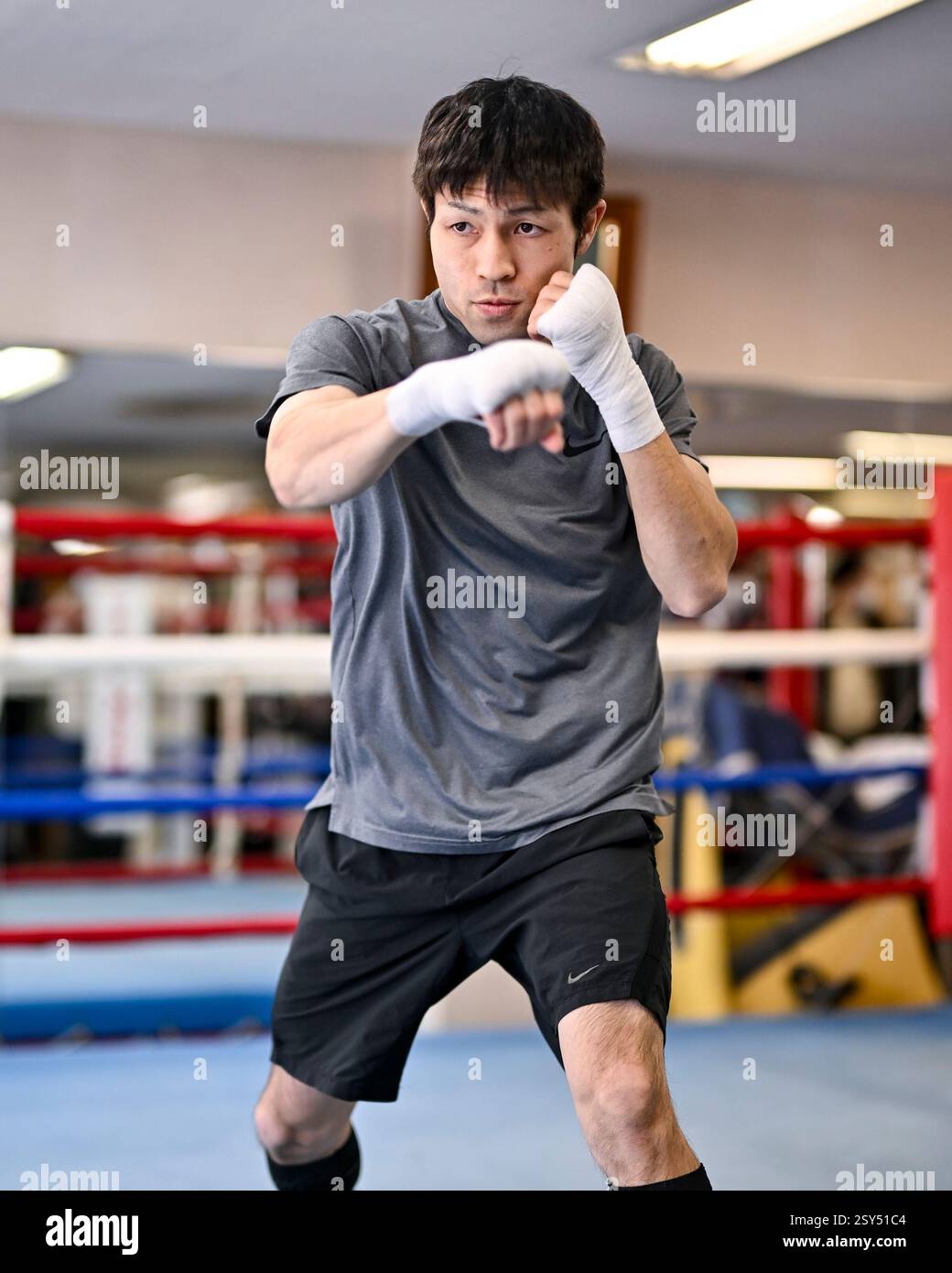 Seigo Yuri Akui, WBA flyweigh champion of Japan during a public workout ...
