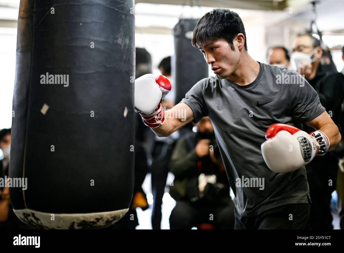 Seigo Yuri Akui, WBA flyweigh champion of Japan during a public workout ...