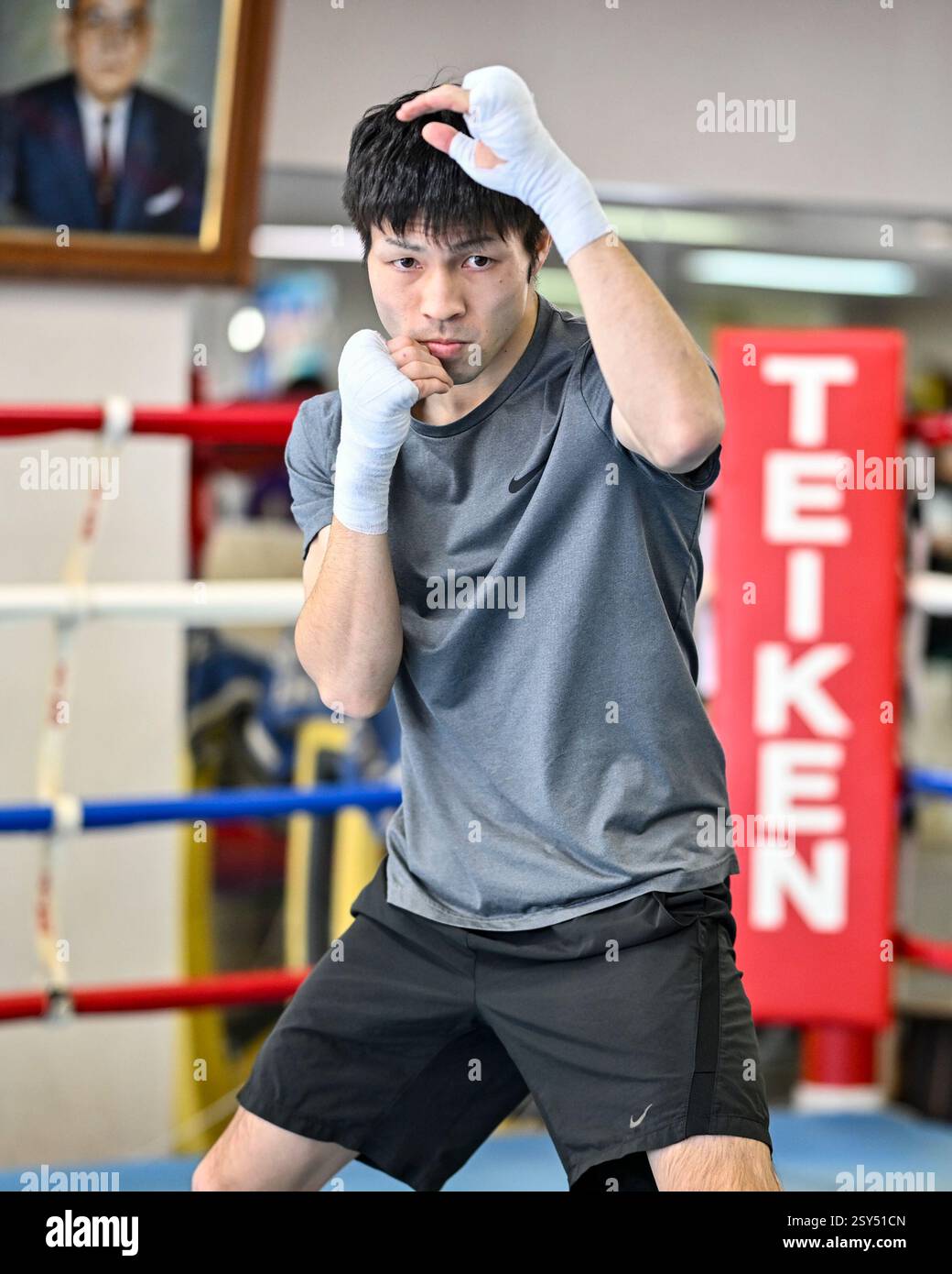 Seigo Yuri Akui, WBA flyweigh champion of Japan during a public workout ...