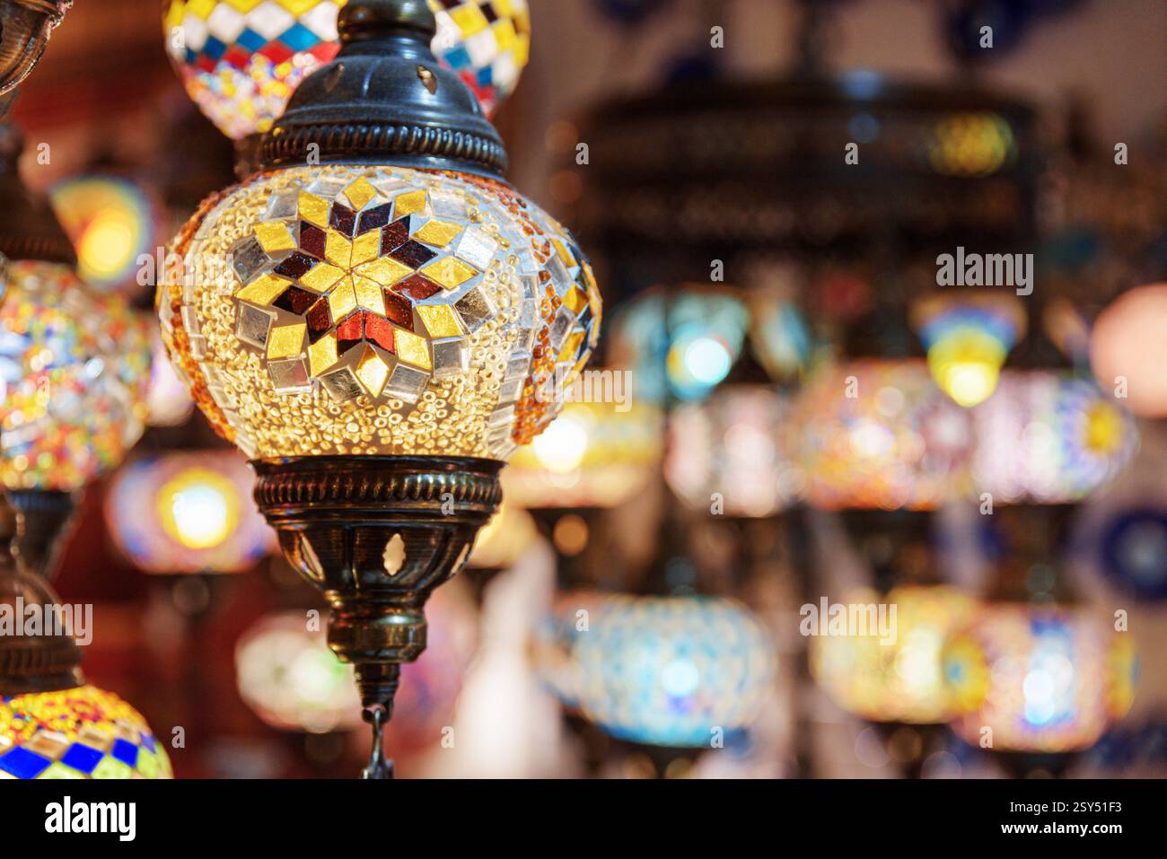 Closeup view of colorful Turkish lanterns. Awesome Ottoman Mosaic ...