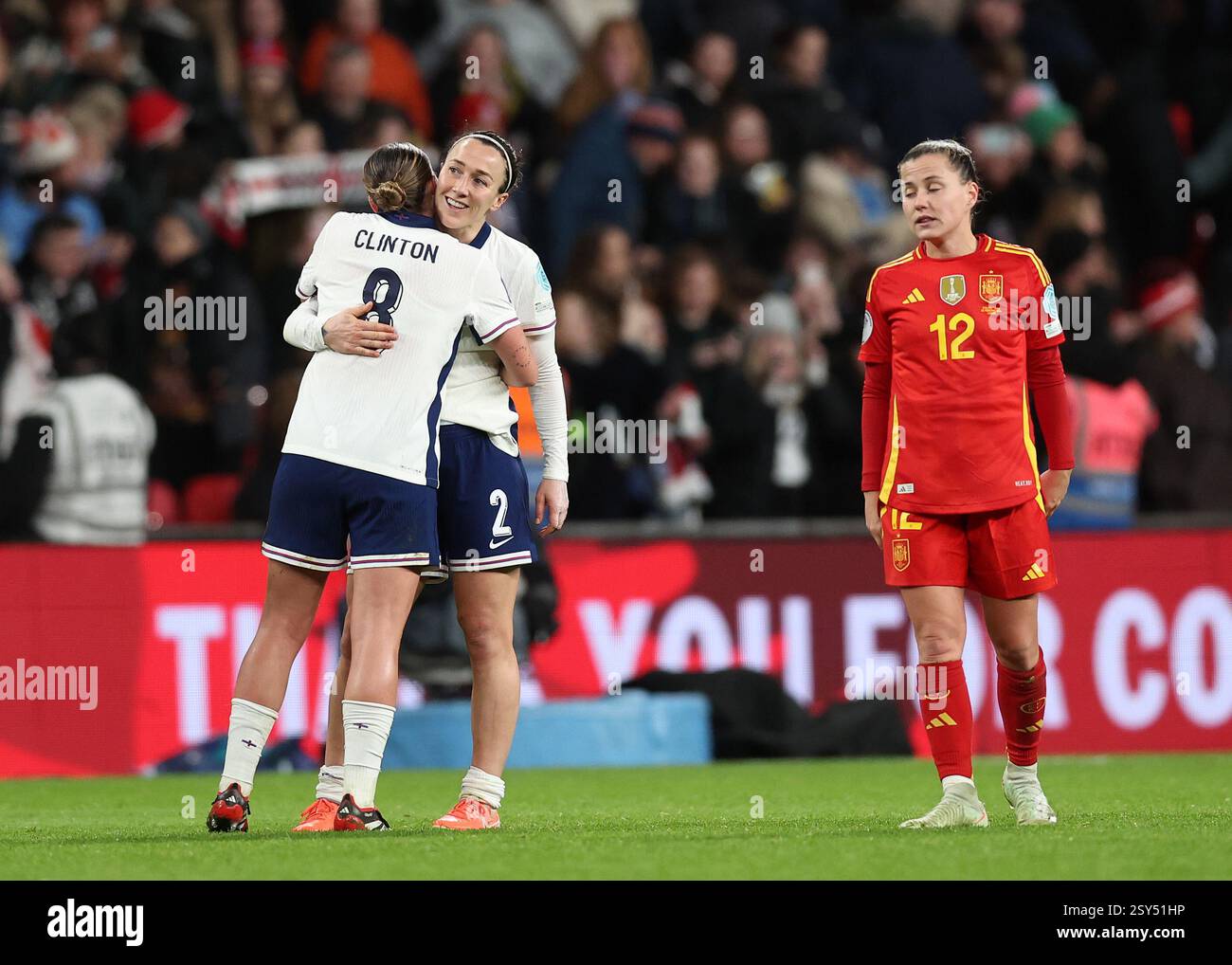 London, UK. 26th Feb, 2025. Lucy Bronze of England with Grace Clinton ...
