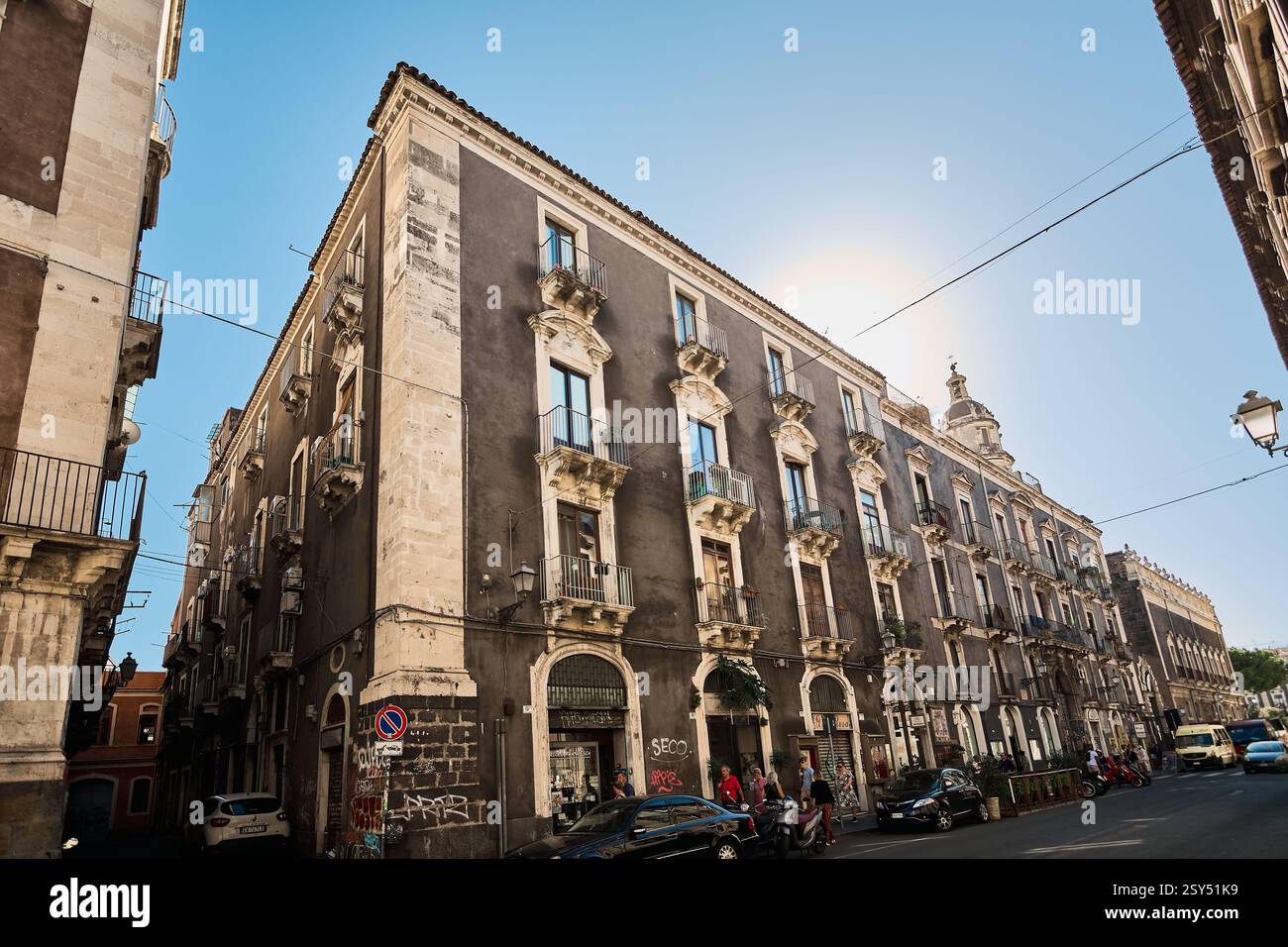 Catania. Italy - February 27, 2025: Lively Catania street in Sicily ...