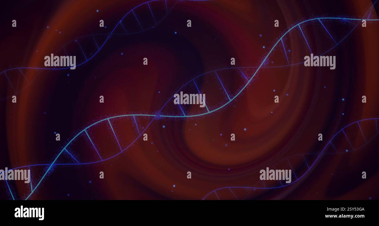 Image of dna strands over red shapes moving Stock Photo - Alamy