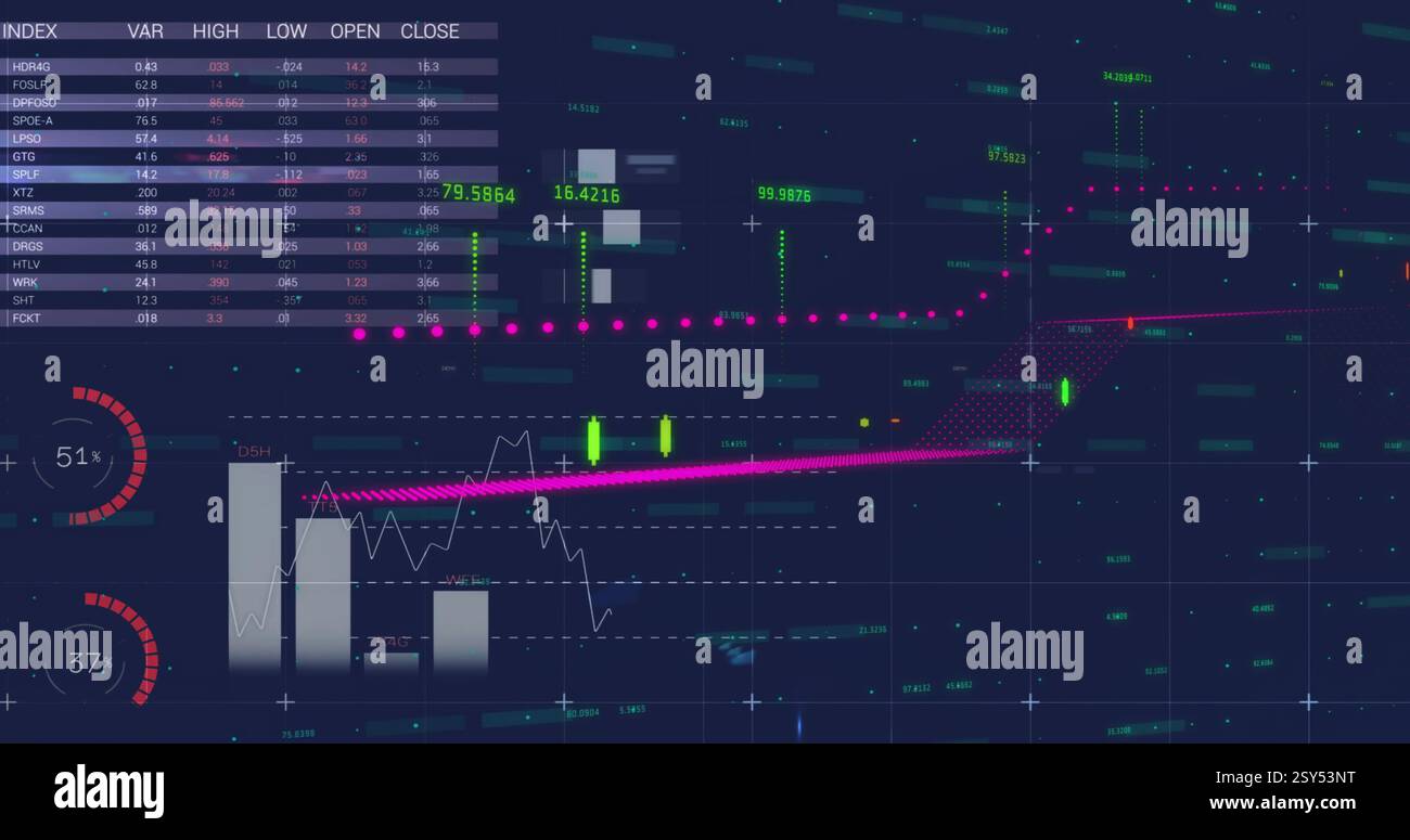 Image of colourful charts and graphs processing data on black ...