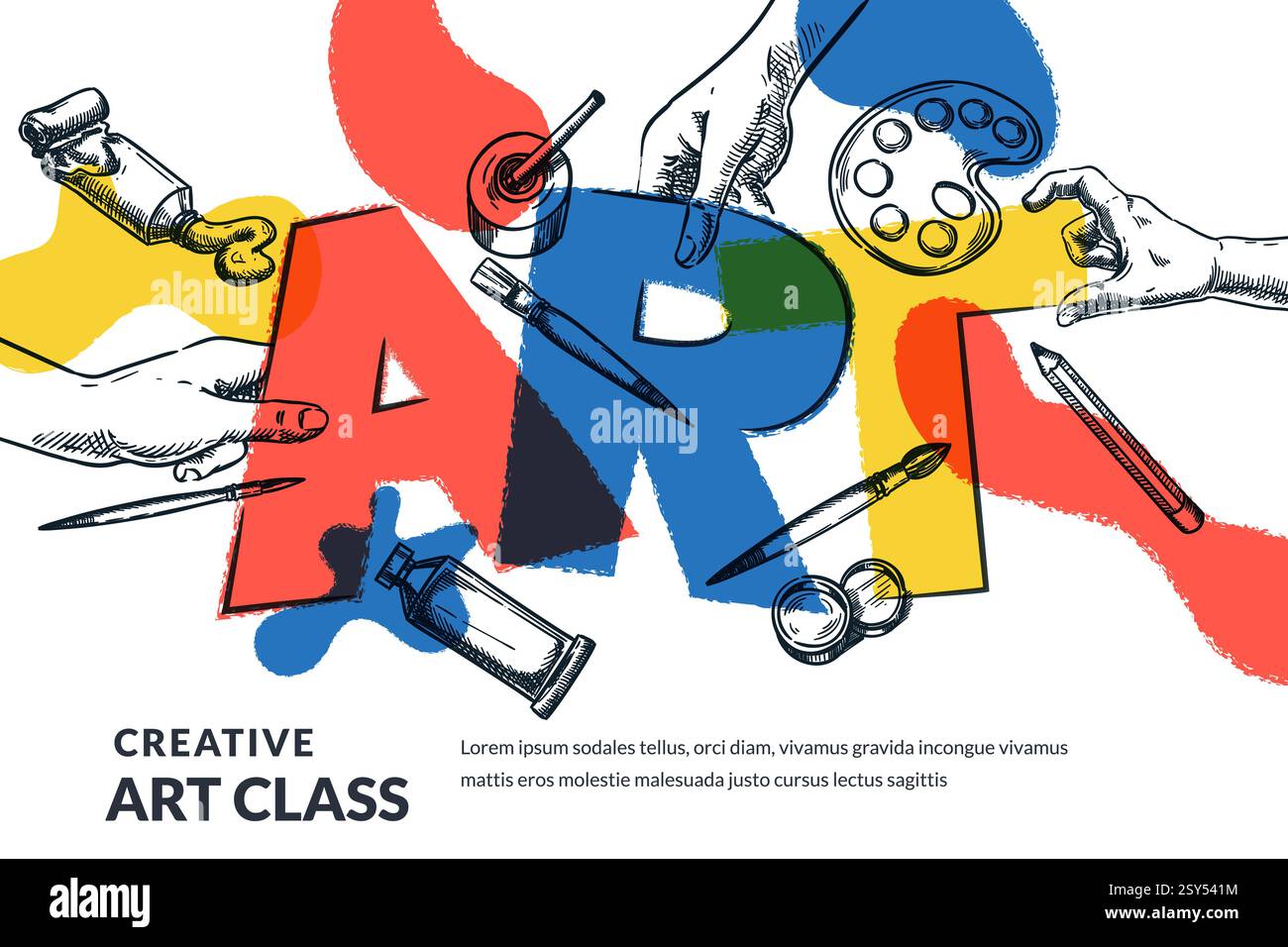 Art letters in human hands. Kids creative craft class concept. Vector ...