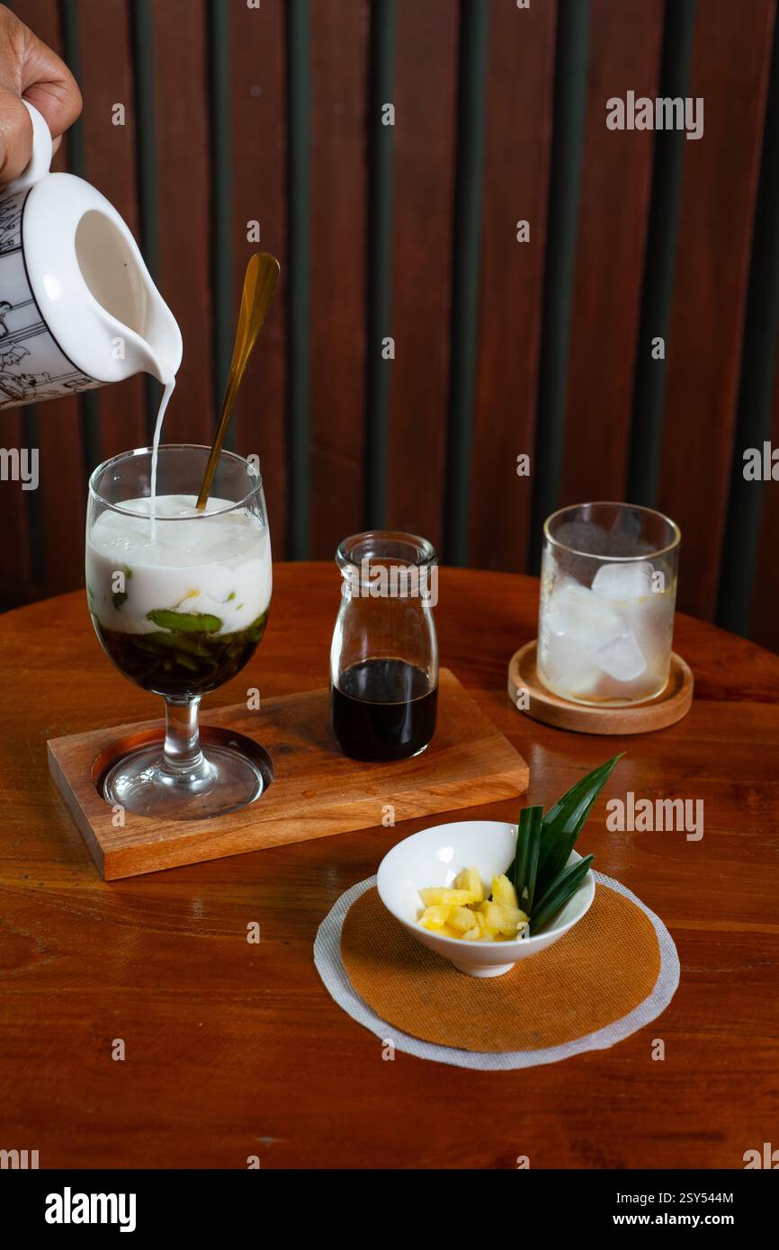 Es Cendol, a traditional indonesian beverage made with coconut milk ...