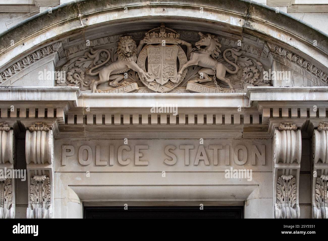 The ornate Police Station sign on Bow Street in London, UK. The ...