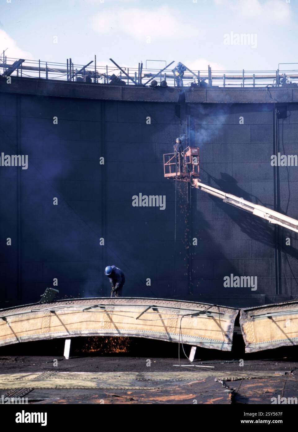 Demolition of the gas works site and gasometer at New Inn, near ...