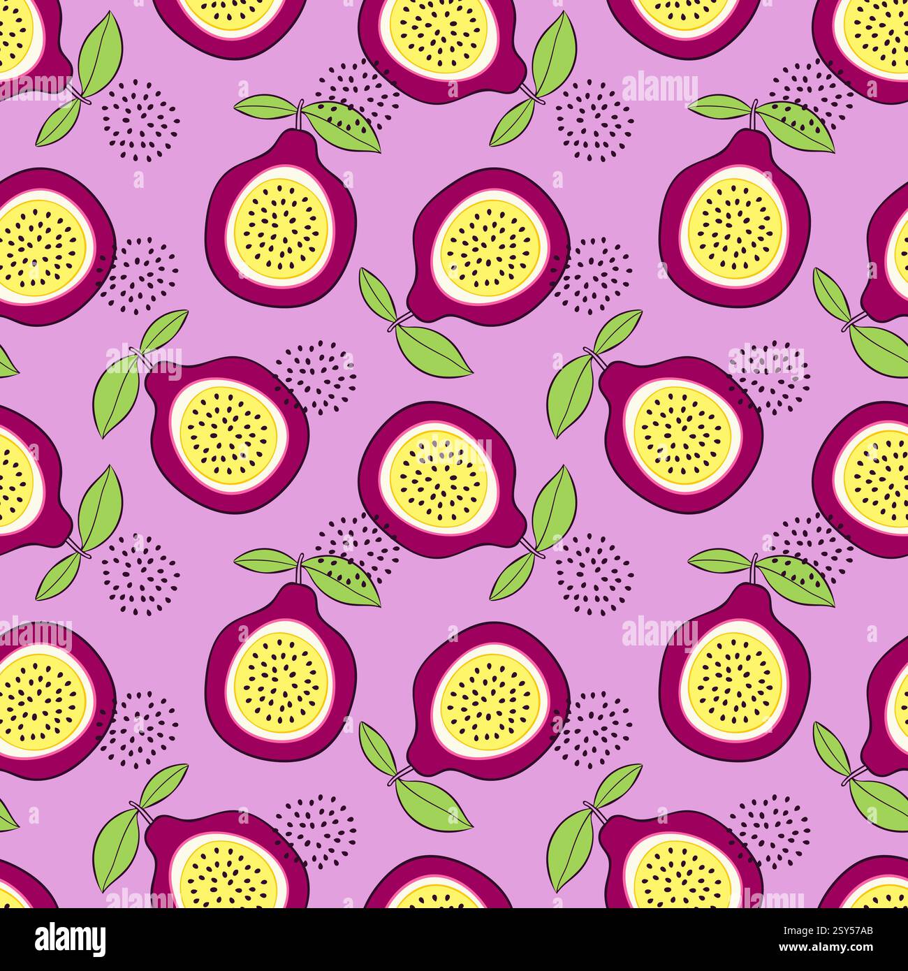 Bright tropical pattern of passion fruit. Summer vibe. Drawing of ...