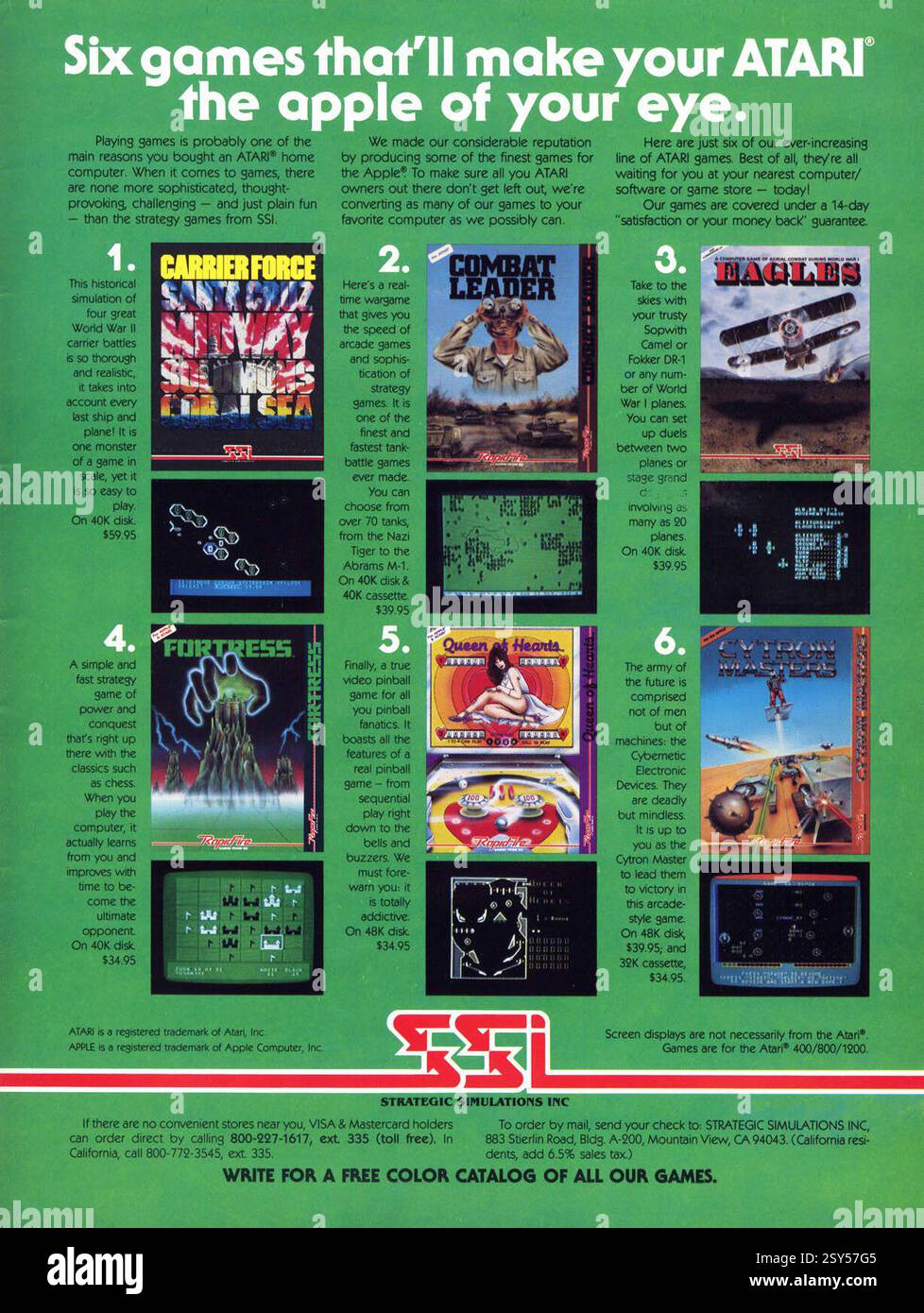 1983 advertisement for Atari 8-bit games by SSI (Strategic Simulations ...