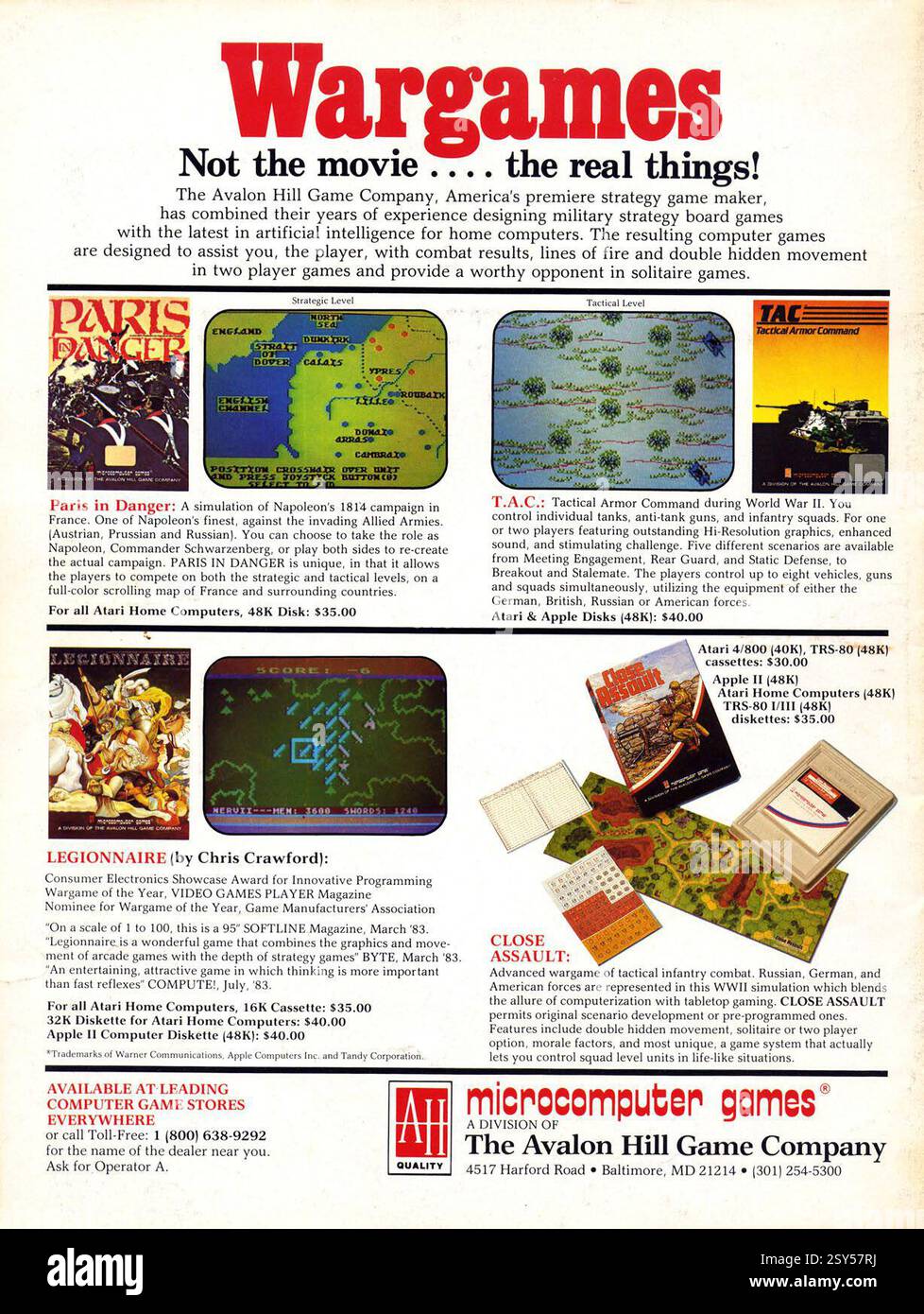 1983 ad for Wargames by Microcomputer Games/ Avalon Hill Game Company ...