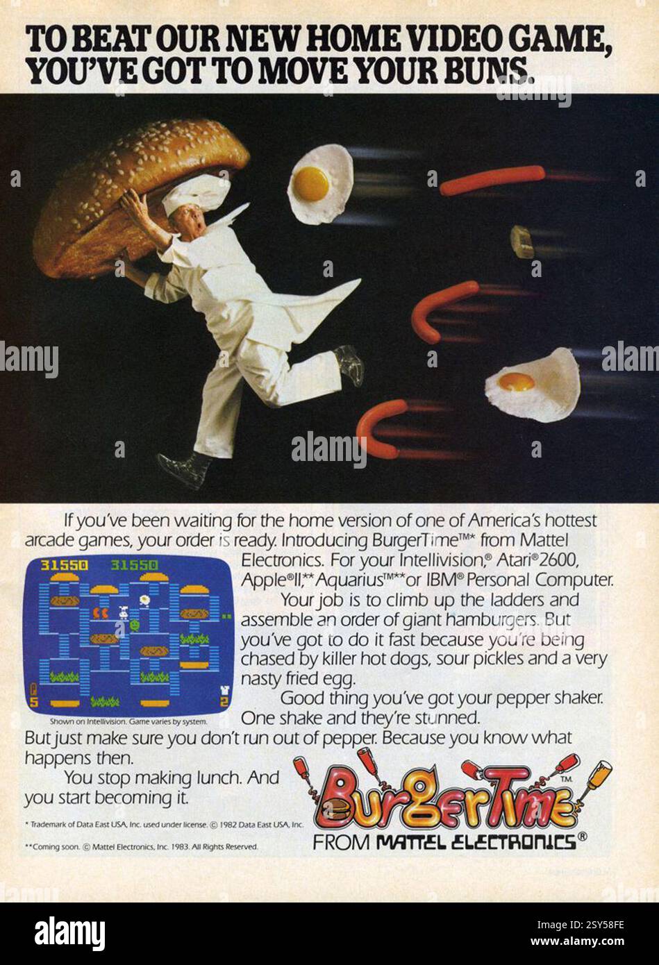 1982 ad for BurgerTime video game Data East; published by Mattel ...