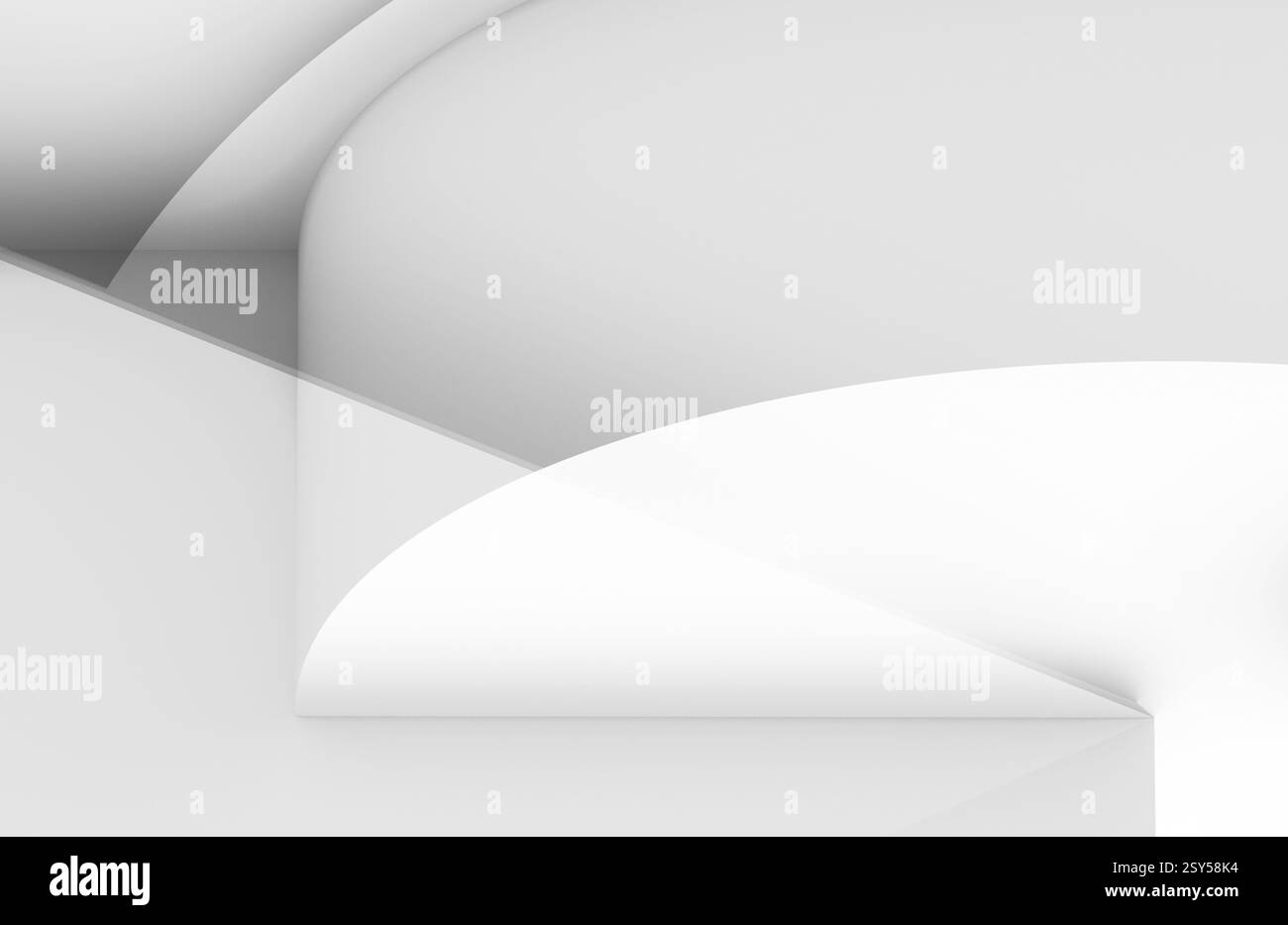 Abstract composition featuring white geometrical and curved shapes ...