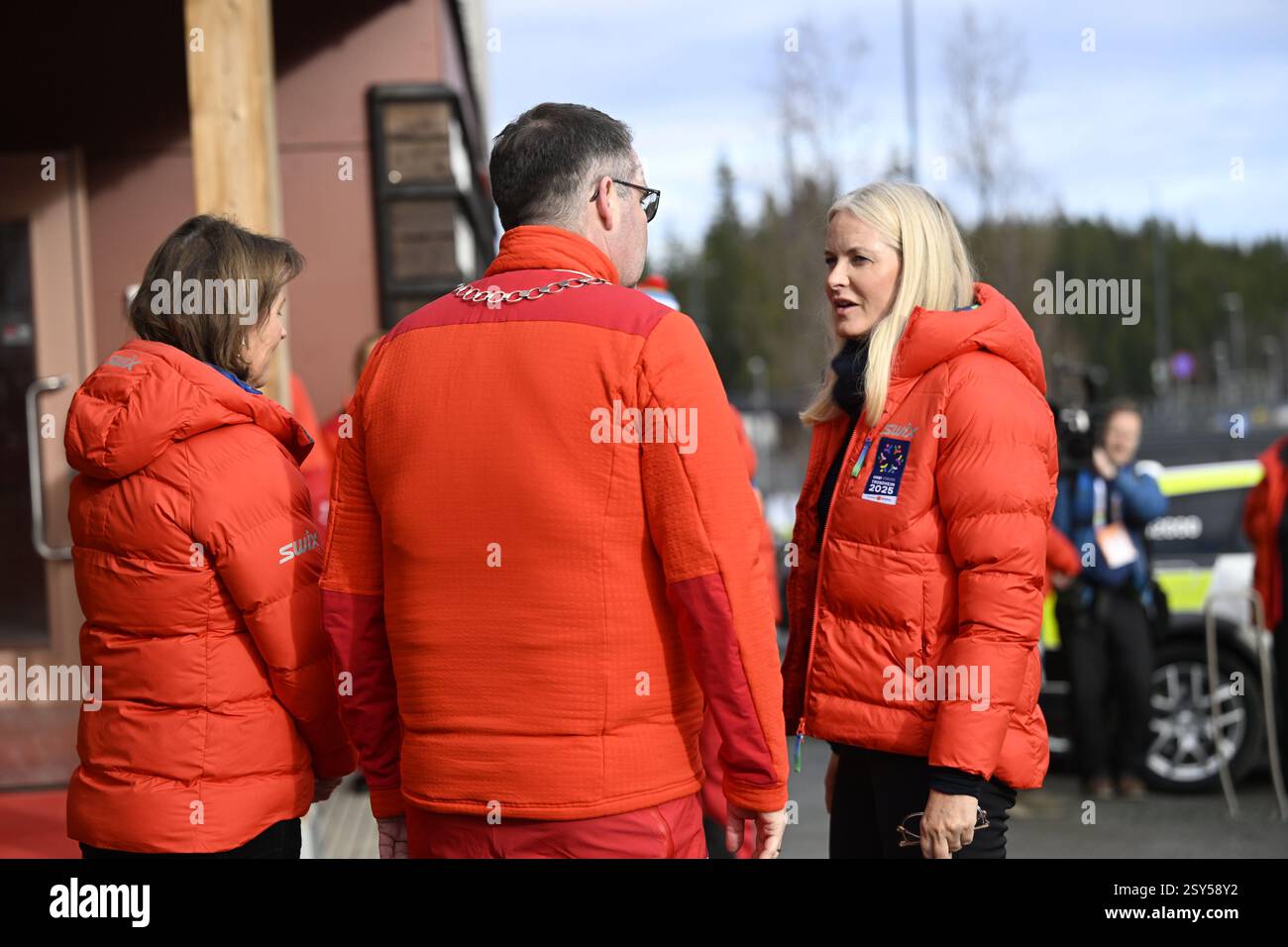 Crown Prince Haakon and Crown Princess Mette-Marit of Norway arrive at the World Ski ...