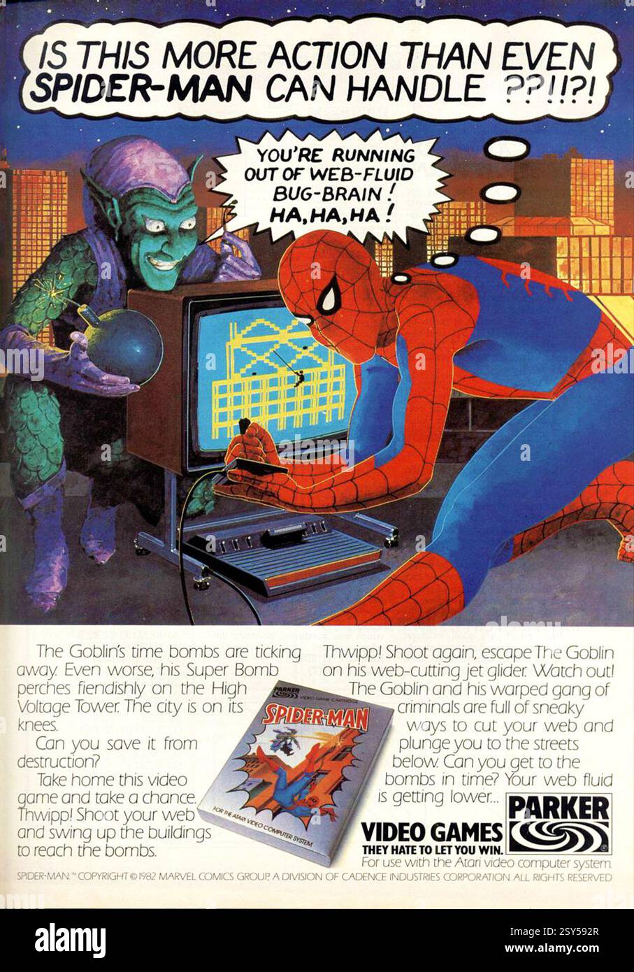 1982 ad for Spider-Man video game for Atari 2600, by Parker Brothers ...