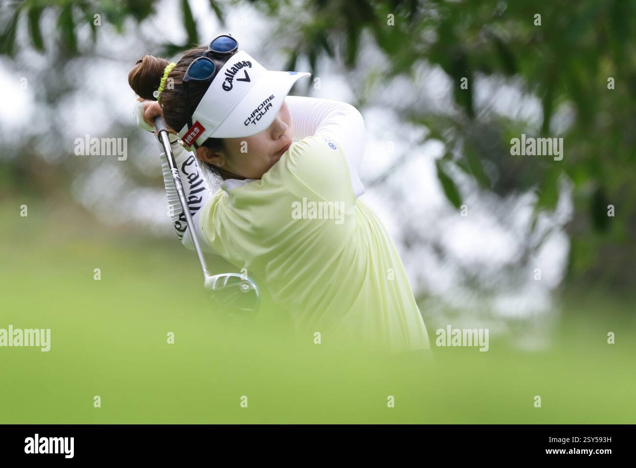 Yuna Nishimiya of Japan is in action during round one of the HSBC Women ...