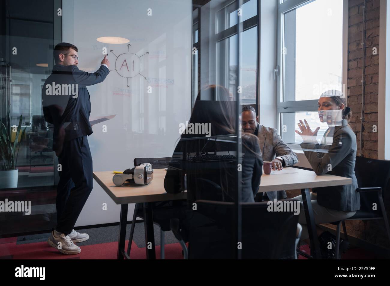 Business team discussing AI technology in a modern office. Concept of ...