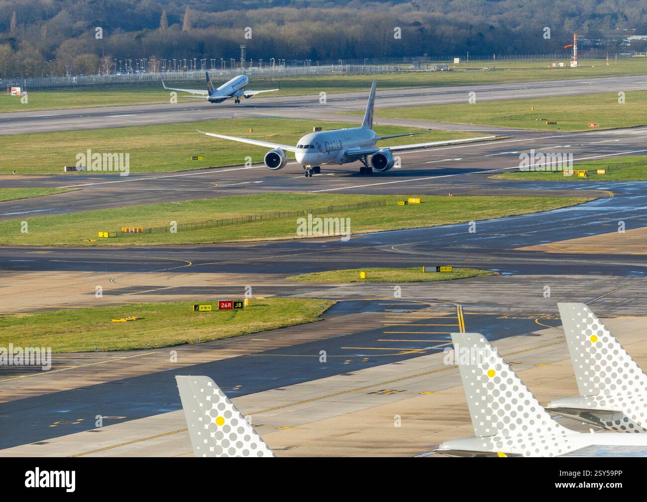 Gatwick, UK. 27 Feb 2025 Planes at Gatwick this morning. Gatwick second runway expansion ...