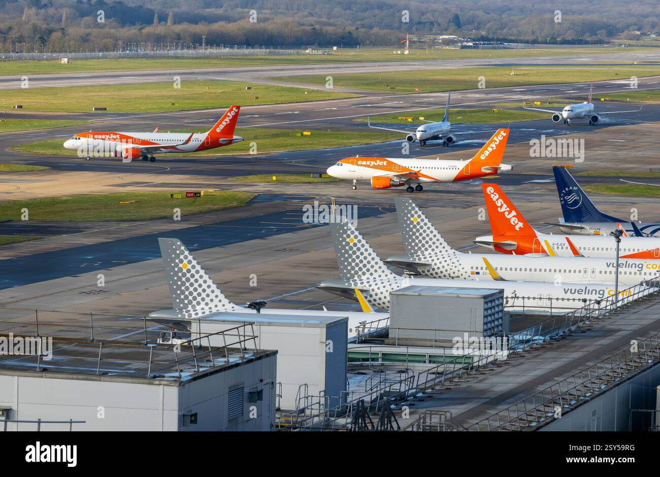 Gatwick, UK. 27 Feb 2025 Planes at Gatwick this morning. Gatwick second ...