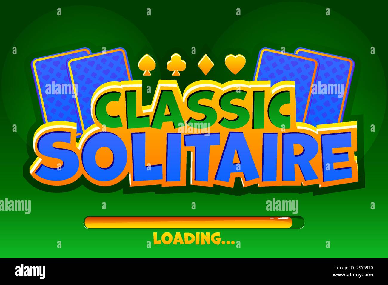 Solitaire loading screen,LOGO for 2D game on green background. Classic ...