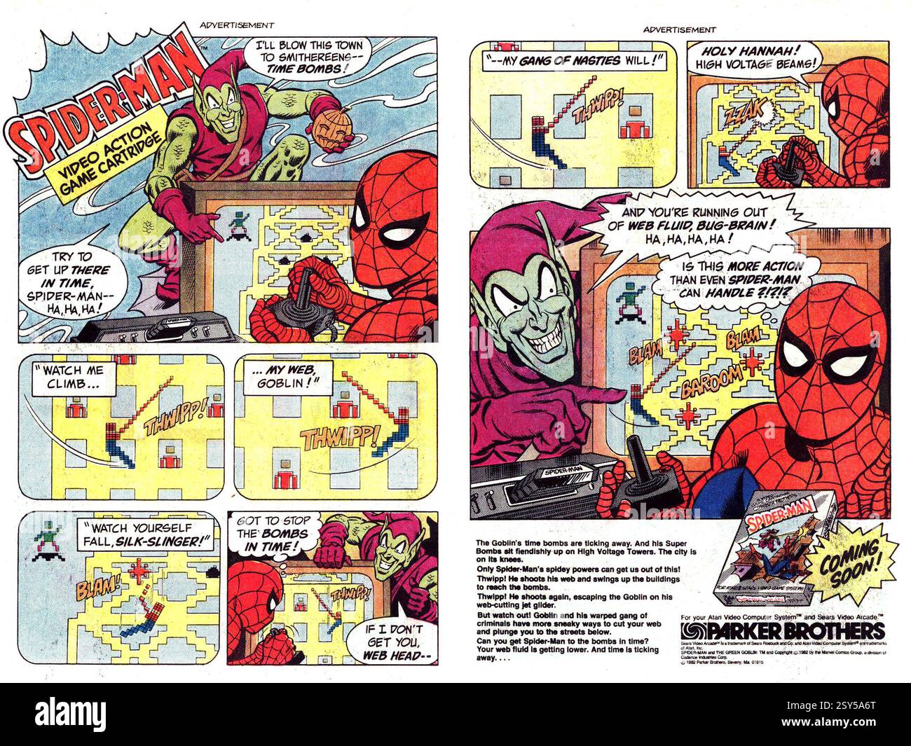 1982 ad for Spider-Man video game for Atari 2600, by Parker Brothers ...