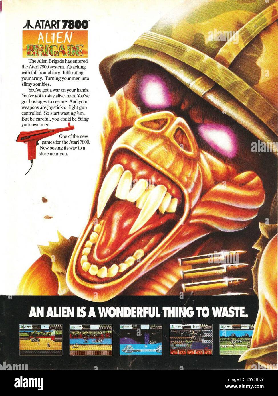 1990 ad for Alien Brigade Atari 7800.game Stock Photo - Alamy