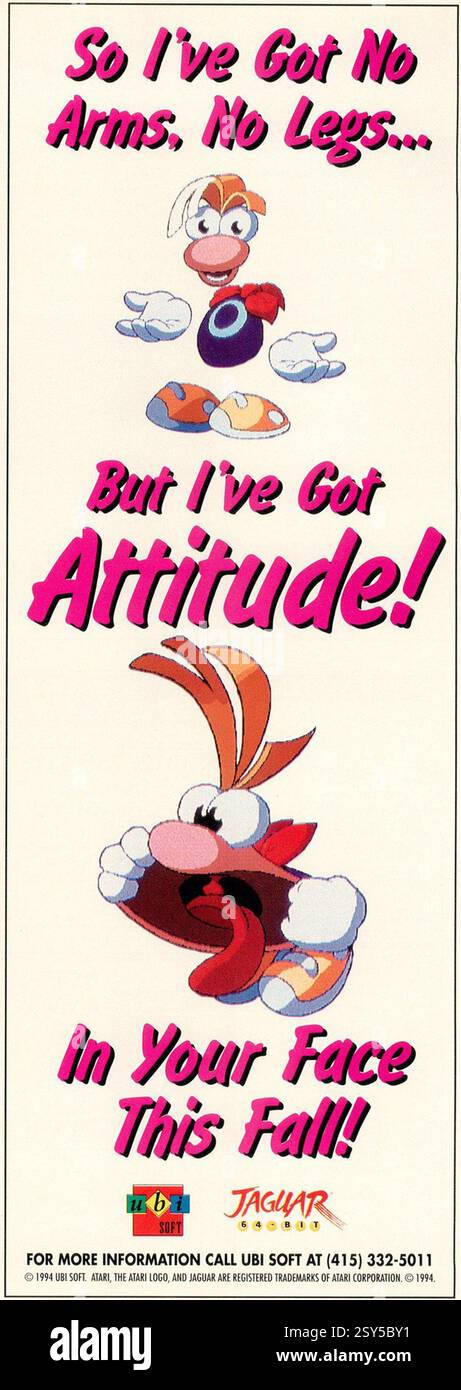 1995 ad for Rayman console video game for Atari Jaguar, developed by ...