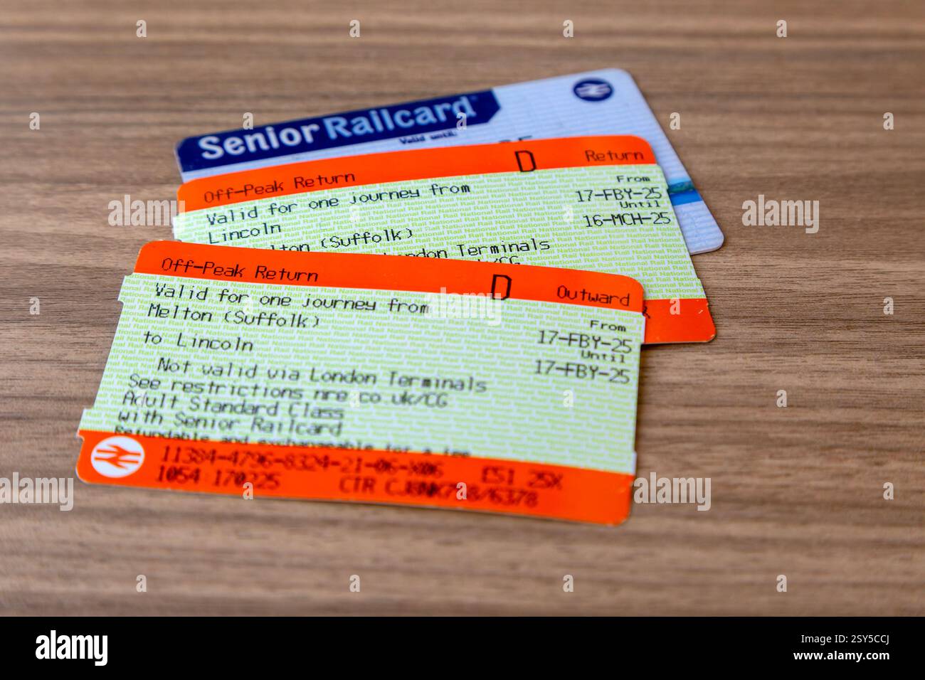 Railway train off-peak return tickets with Senior Railcard oblique ...