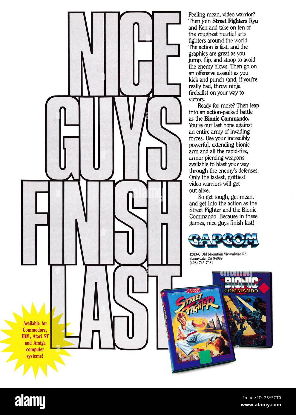 1989 ad for Capcom console games: Street Fighter; Bionic Commando Stock ...