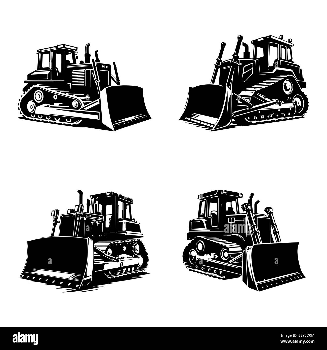 bulldozer silhouette set vector on a transparent background Stock ...