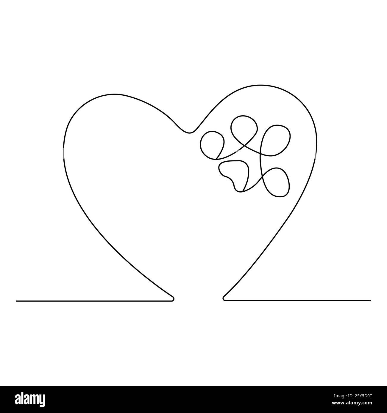 Dog foot print continuous one line drawing with animal paw icon outline ...